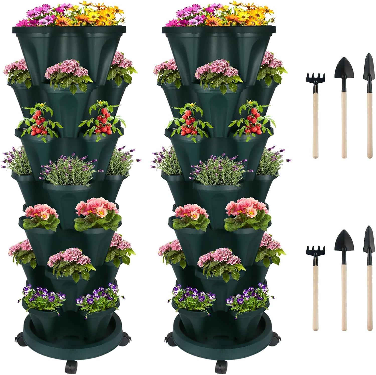 Stackable Planter, Vertical Garden Planter with Wheels and Tools, Self ...