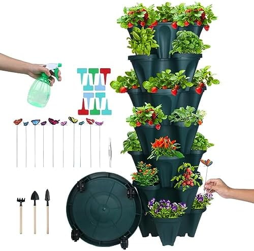 Stackable Planter, Vertical Strawberry Planter with Garen Tool Set ...