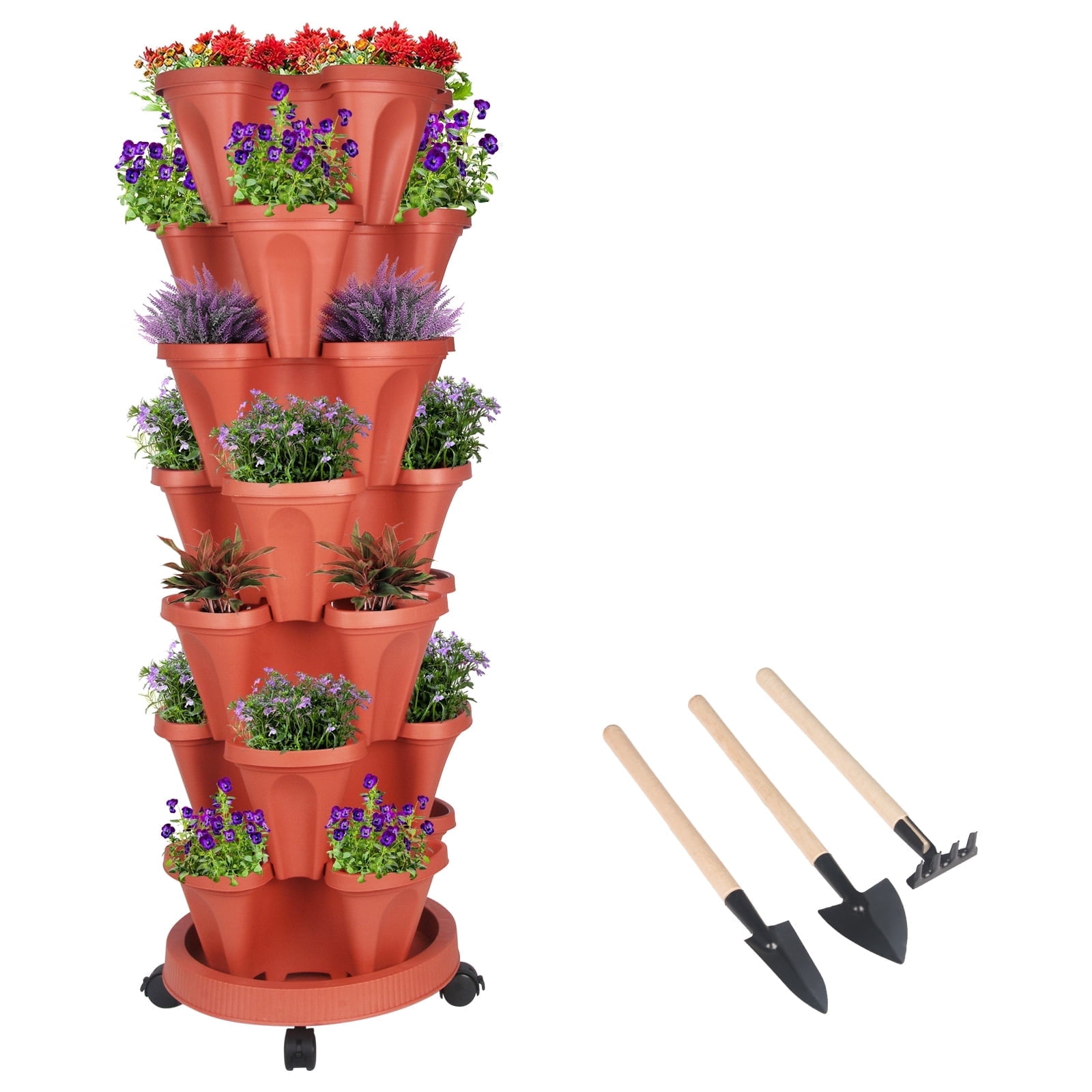 Stackable Planter with Removable Wheels and Tools, Indoor Outdoor Pots ...