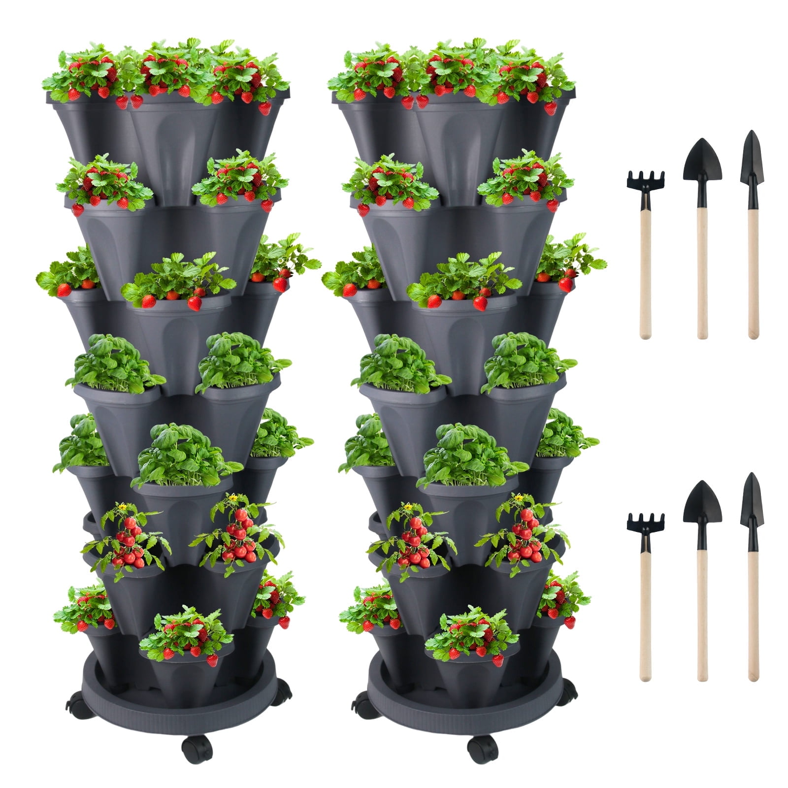 Stackable Planter with Wheels - 7 Tier Herb Tower, Indoor/Outdoor, Dark ...