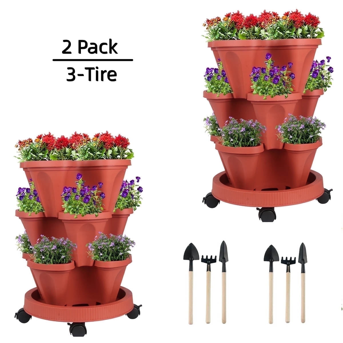 4-Tier Stackable Planter with Wheels/Tools, Indoor/Outdoor Balcony ...
