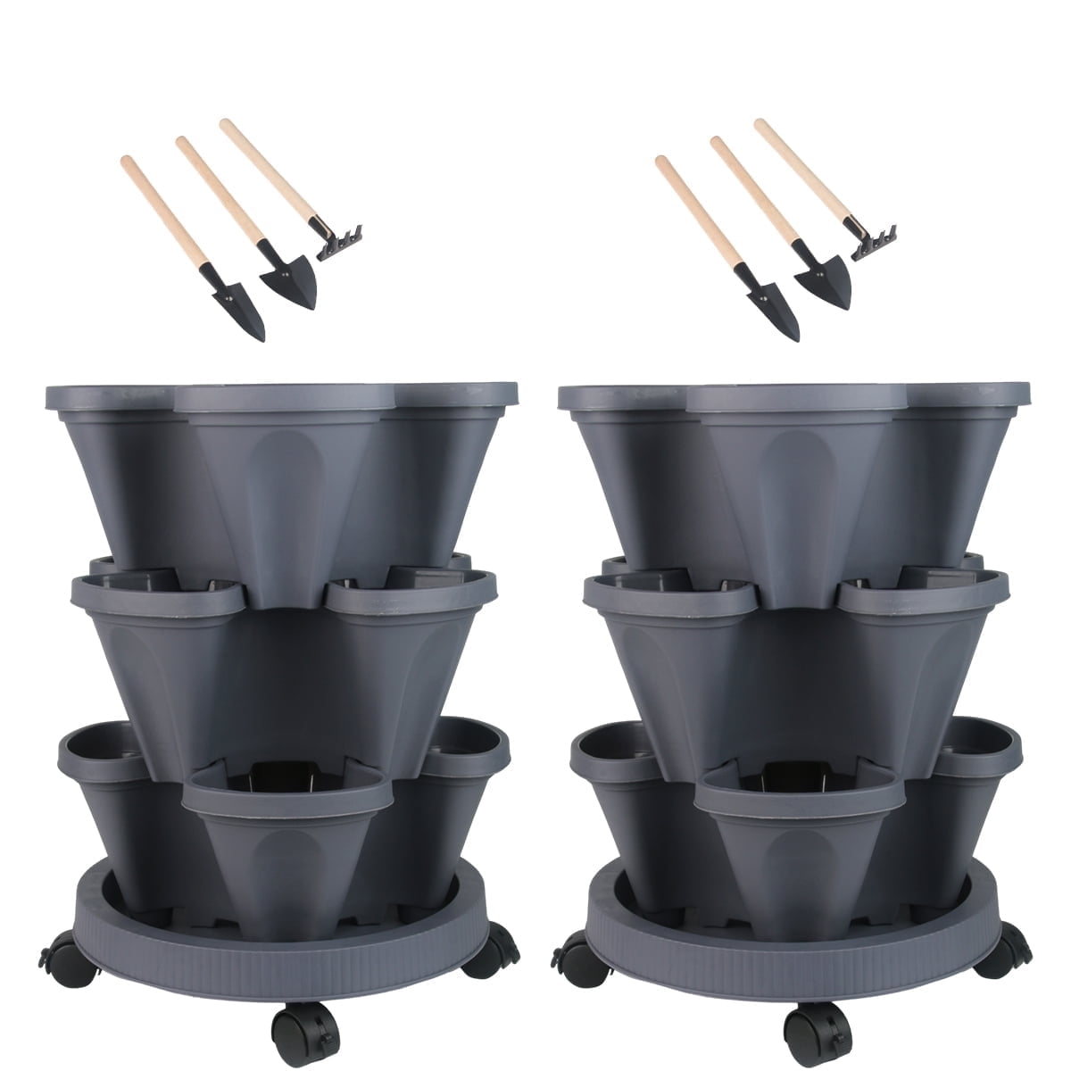 Stackable Planter with Wheels and Tools,Indoor Outdoor Gardening Pots ...