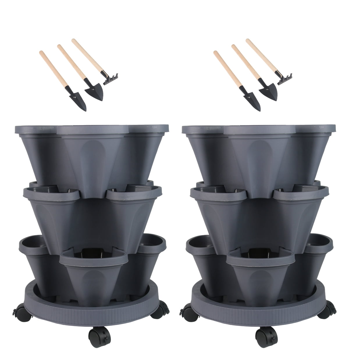 Stackable Planter with Wheels and Tools,Indoor Outdoor Gardening Pots ...