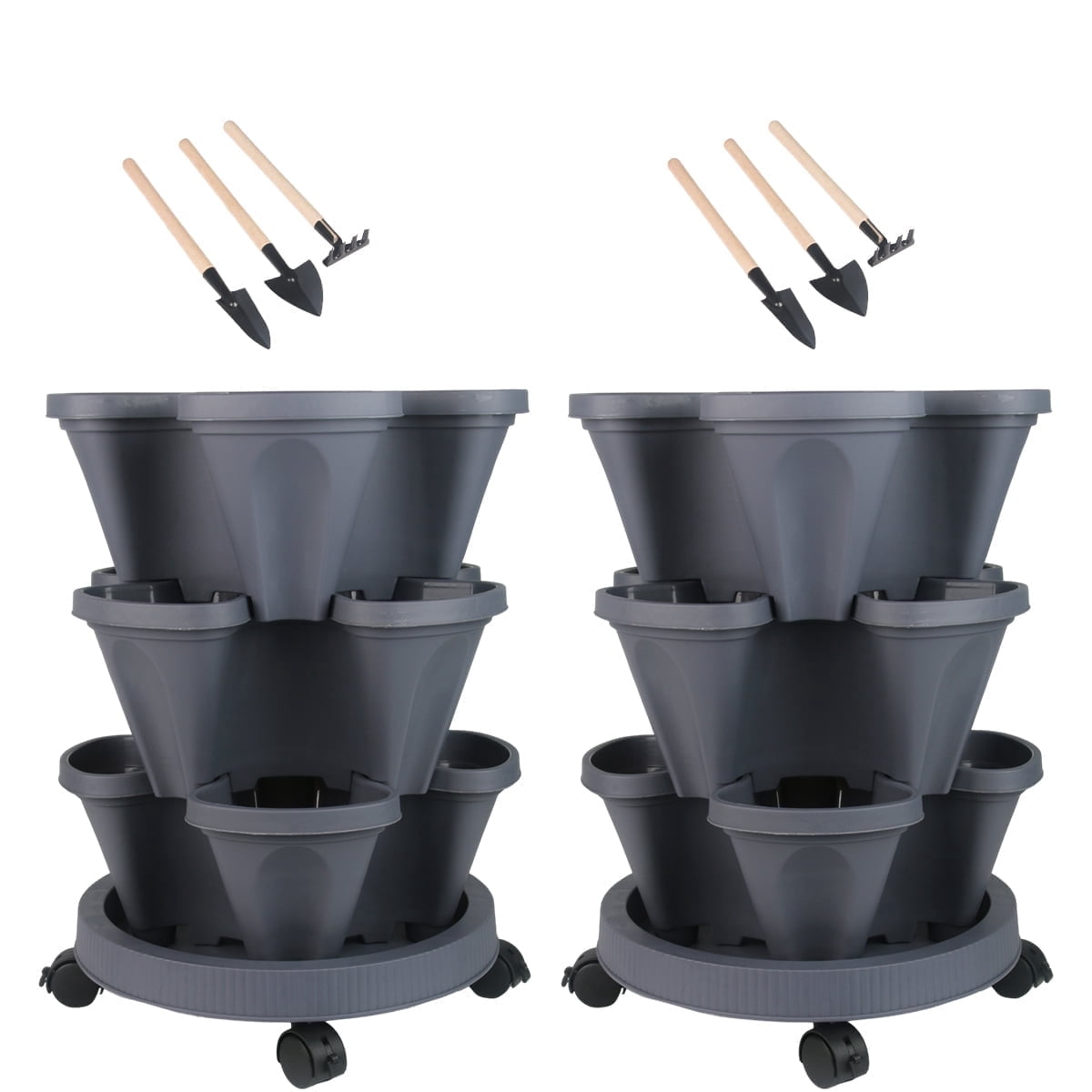 Stackable Planter with Wheels and Tools,Indoor Outdoor Gardening Pots ...