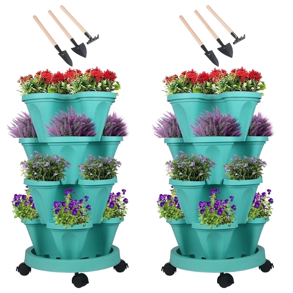 Stackable Planter with Wheels and Tools, Indoor Outdoor Gardening Pots ...
