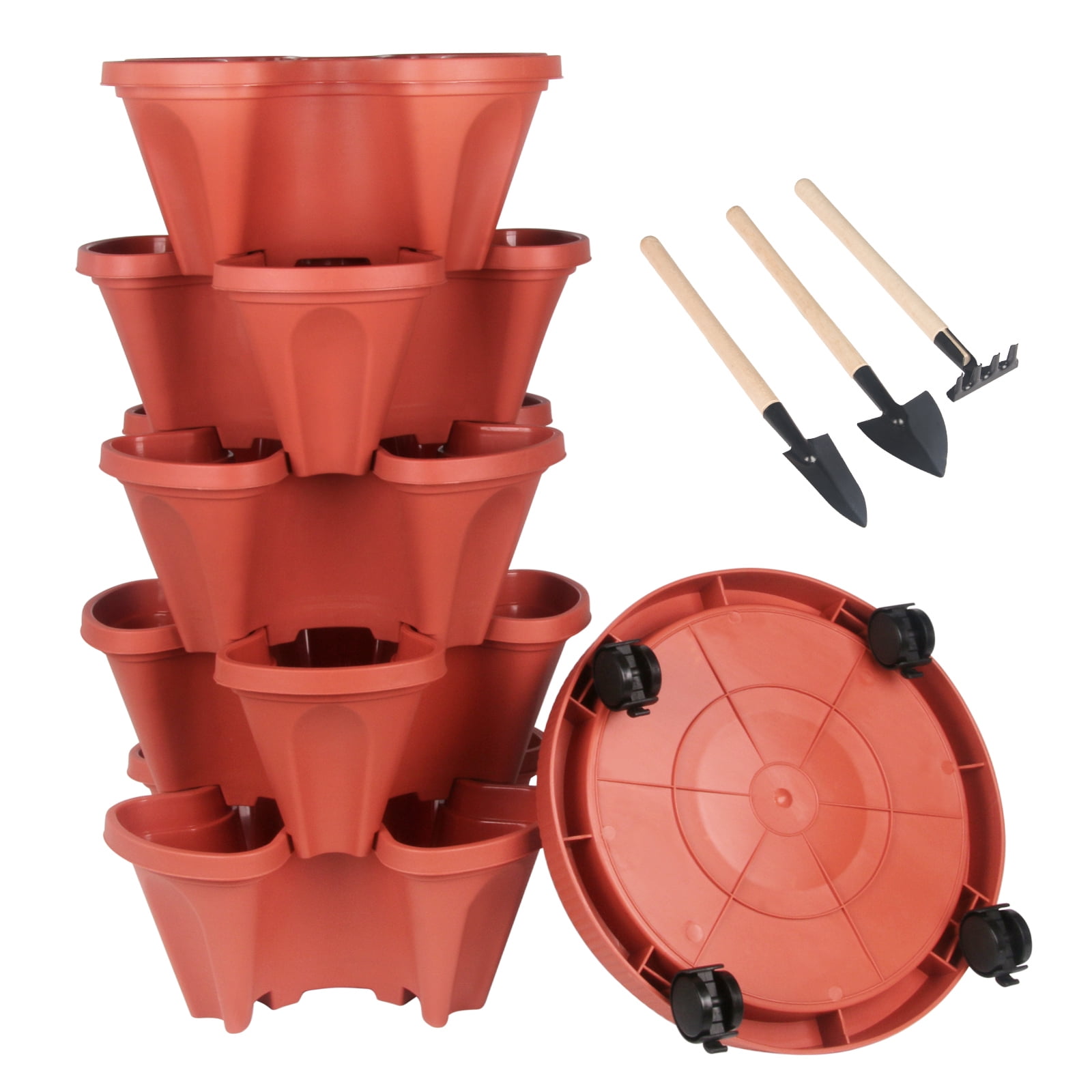 Stackable Planter with Wheels and Tools, Indoor Outdoor Gardening Pots ...