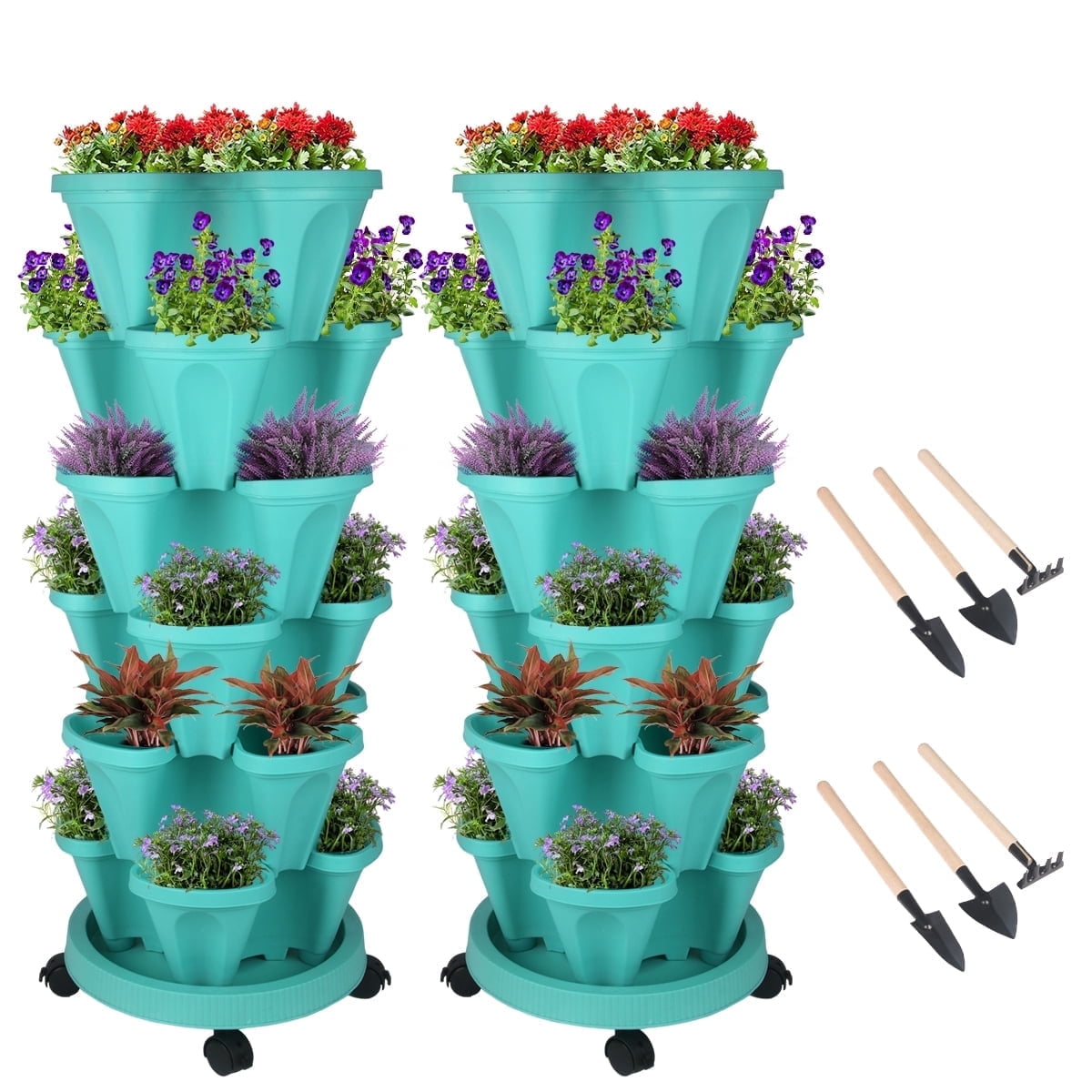 Gamexcel 6” x 6” x 36” Vertical Teal Plastic Plant Pot & Planter with ...