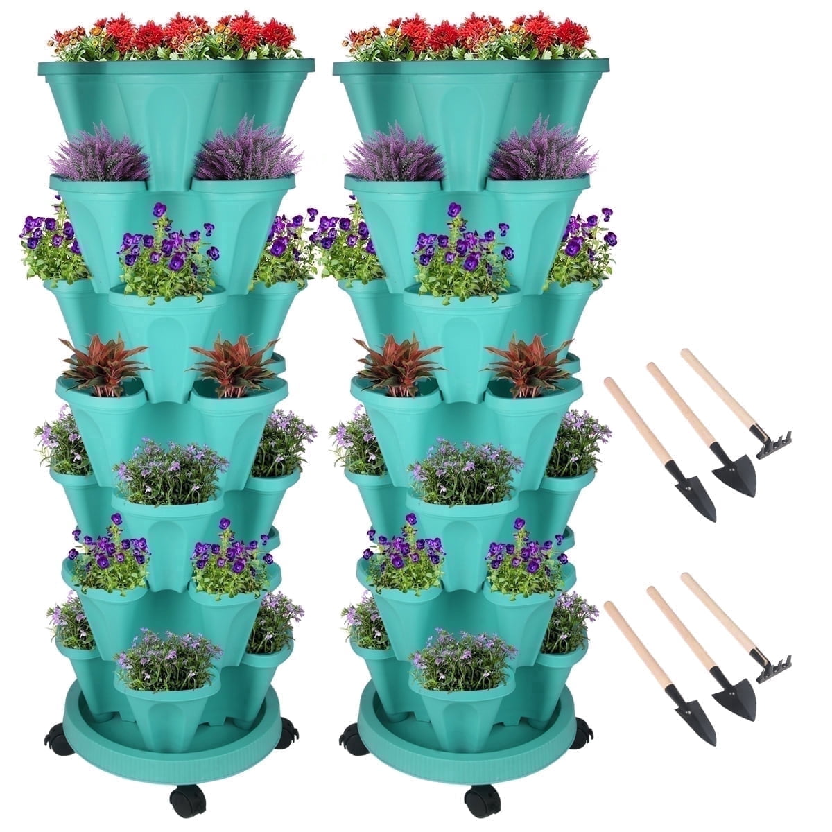 7-Tier Stackable Planter with Wheels & Tools, Indoor/Outdoor Gardening ...