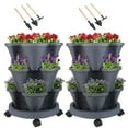 Stackable Planter with Wheels and Tools, Indoor Outdoor Pots - 3 Tier ...