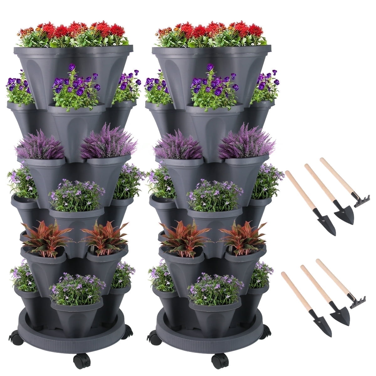 6 Tier Stackable Mobile Herb Tower Planter with Wheels and Tools ...