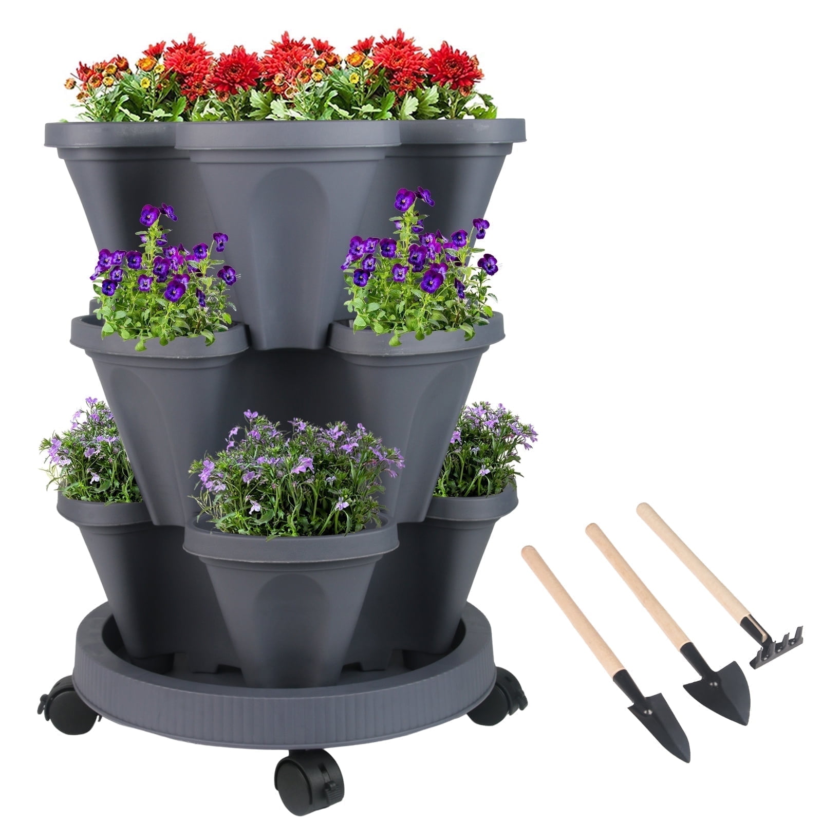 Stackable Planters 3 Tier Vertical Garden Planters Strawberry, Herb ...