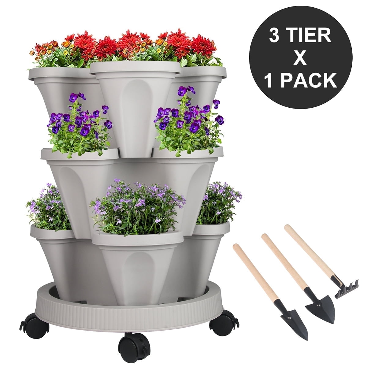 Stackable Planters 3 Tier Vertical Garden Planters Strawberry, Herb ...