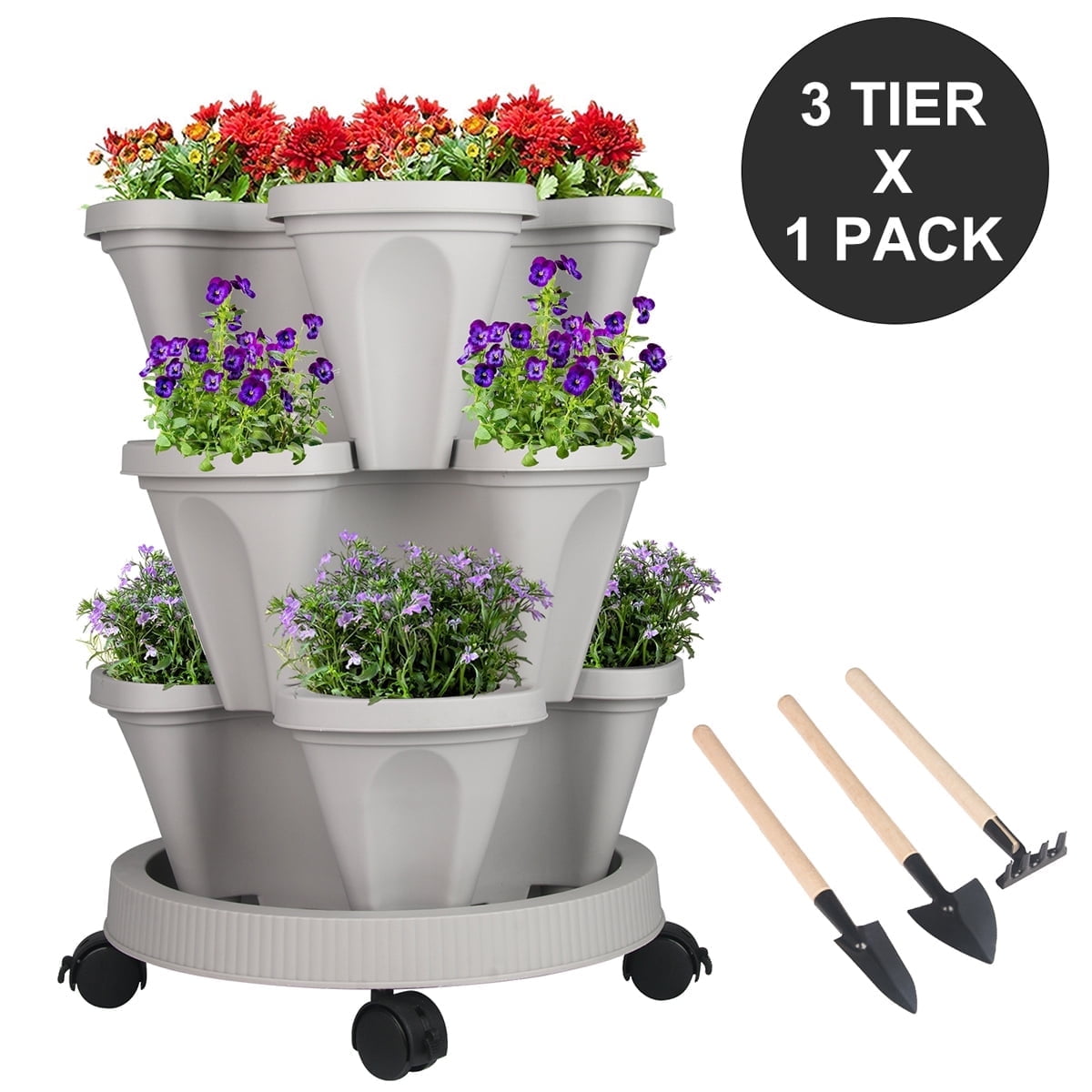 Stackable Planters 3 Tier Vertical Garden Planters Strawberry, Herb ...