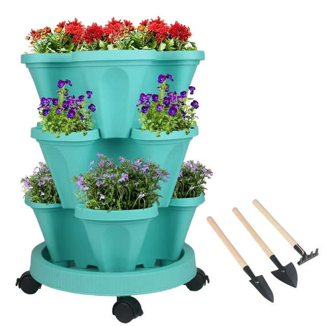 Stackable Planters 3 Tier Vertical Planters Strawberry, Herb, Flower ...