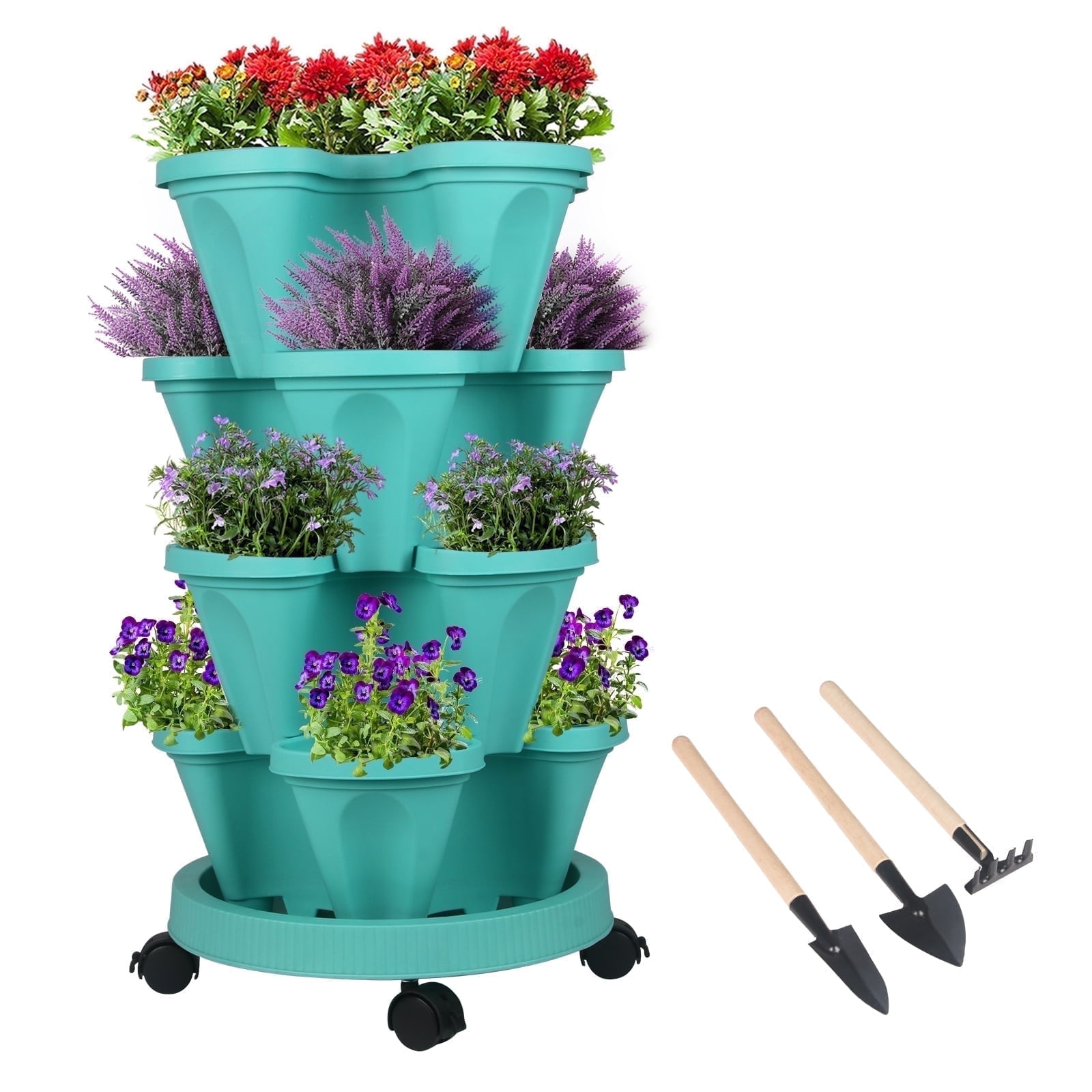 Stackable Planters 4 Tier Vertical Garden Planters Strawberry, Herb ...