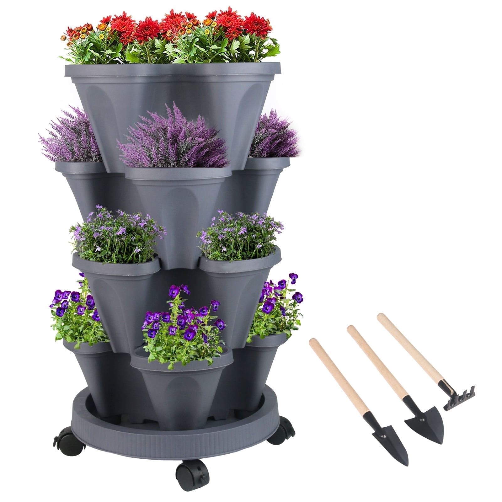 Stackable Planters 4 Tier Vertical Garden Planters Strawberry, Herb ...