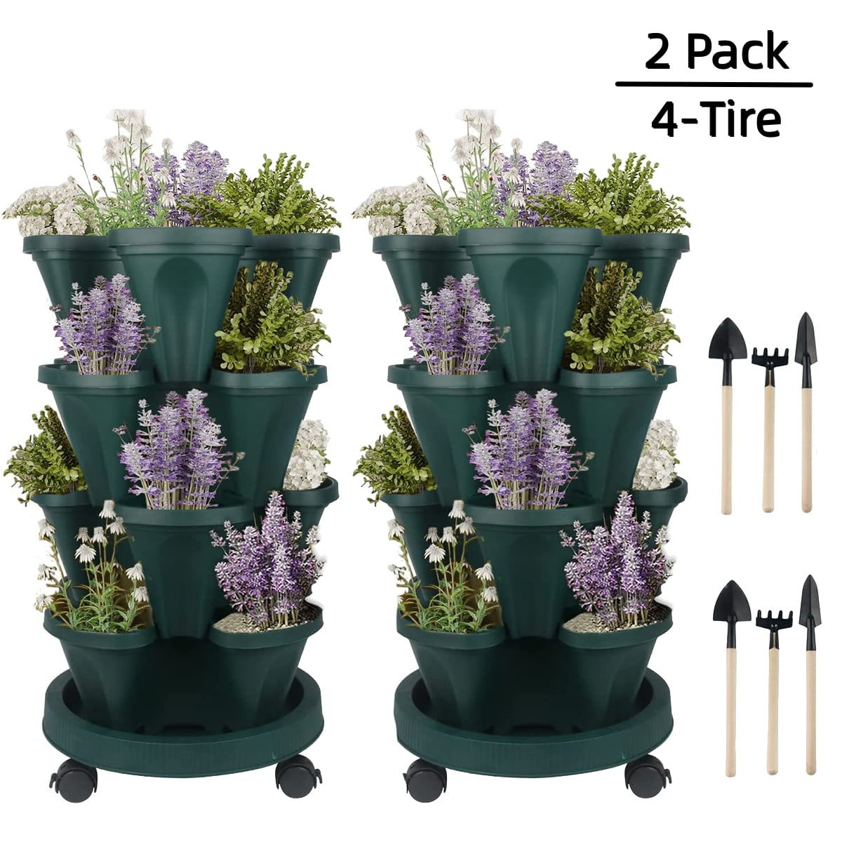 Stackable Planters 4 Tier Vertical Garden Planters Strawberry, Herb ...