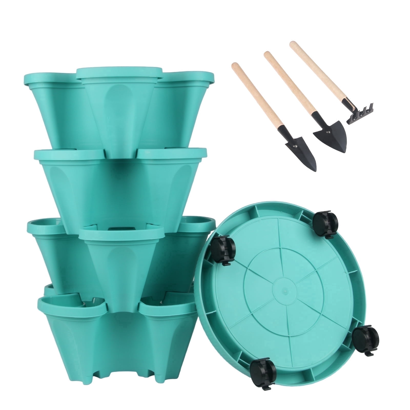 Gamexcel 4 Tier Stackable Vertical Garden Tower Planters, Self-Watering ...