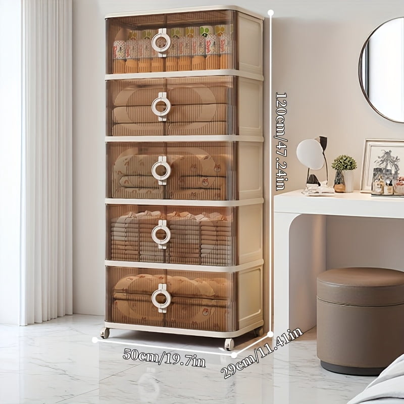 Stackable Plastic Bin Featuring Sliding Doors And Wheels, Versatile ...