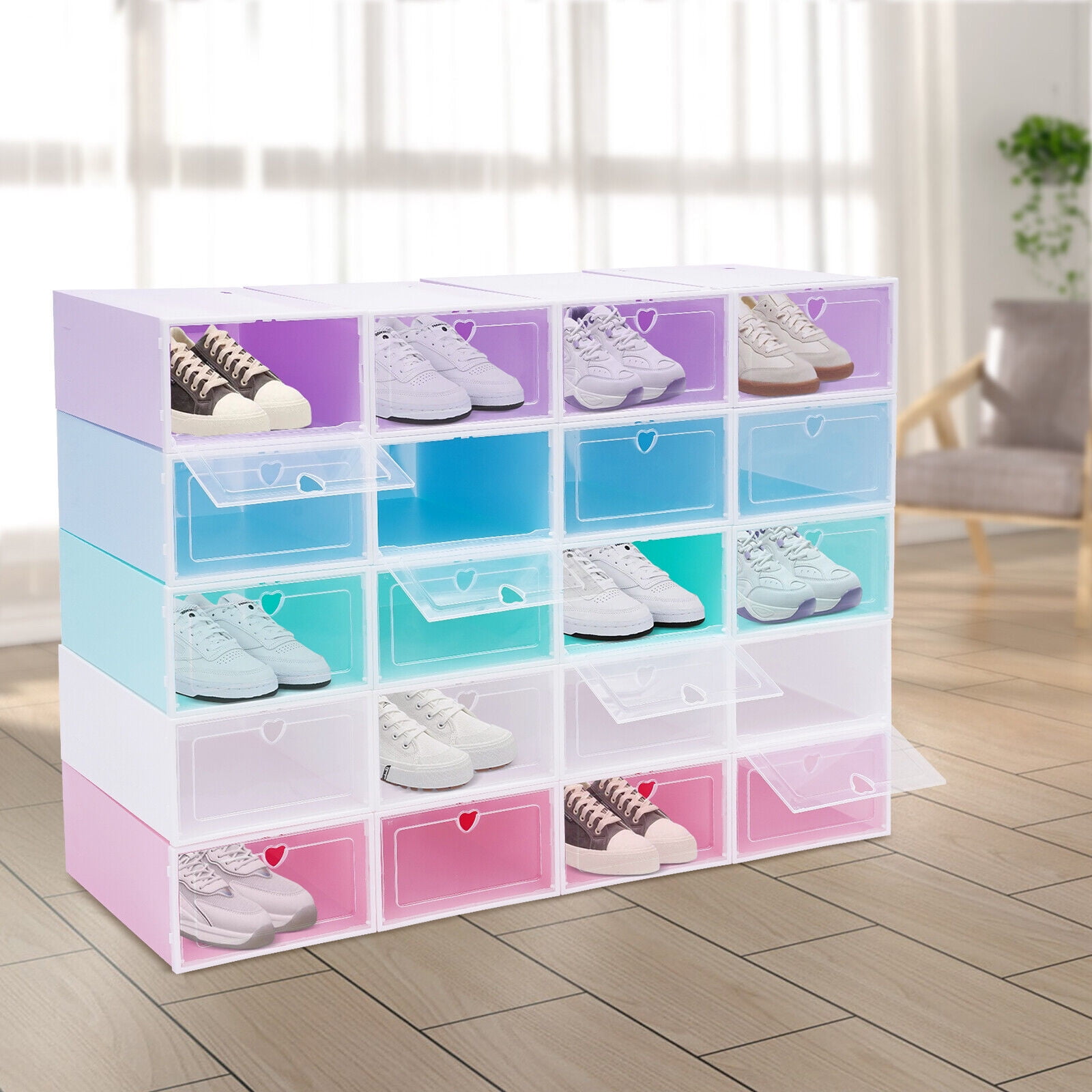 Stackable Plastic Shoe Container 20pc Foldable Shoe Box Organizer 33*23 ...