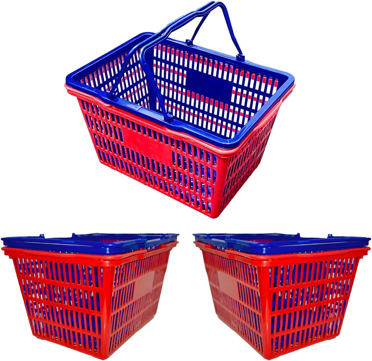 Stackable Plastic Shopping Baskets, Red and Blue, with Easy-Grip ...