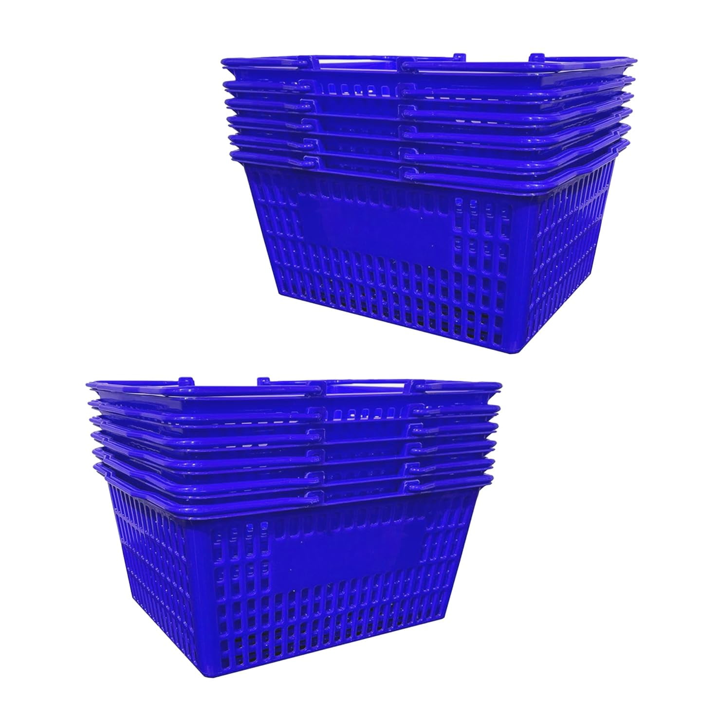 Stackable Plastic Shopping Baskets, Red and Blue, Easy-Grip Handles for Grocery, Retail, Liquor ...
