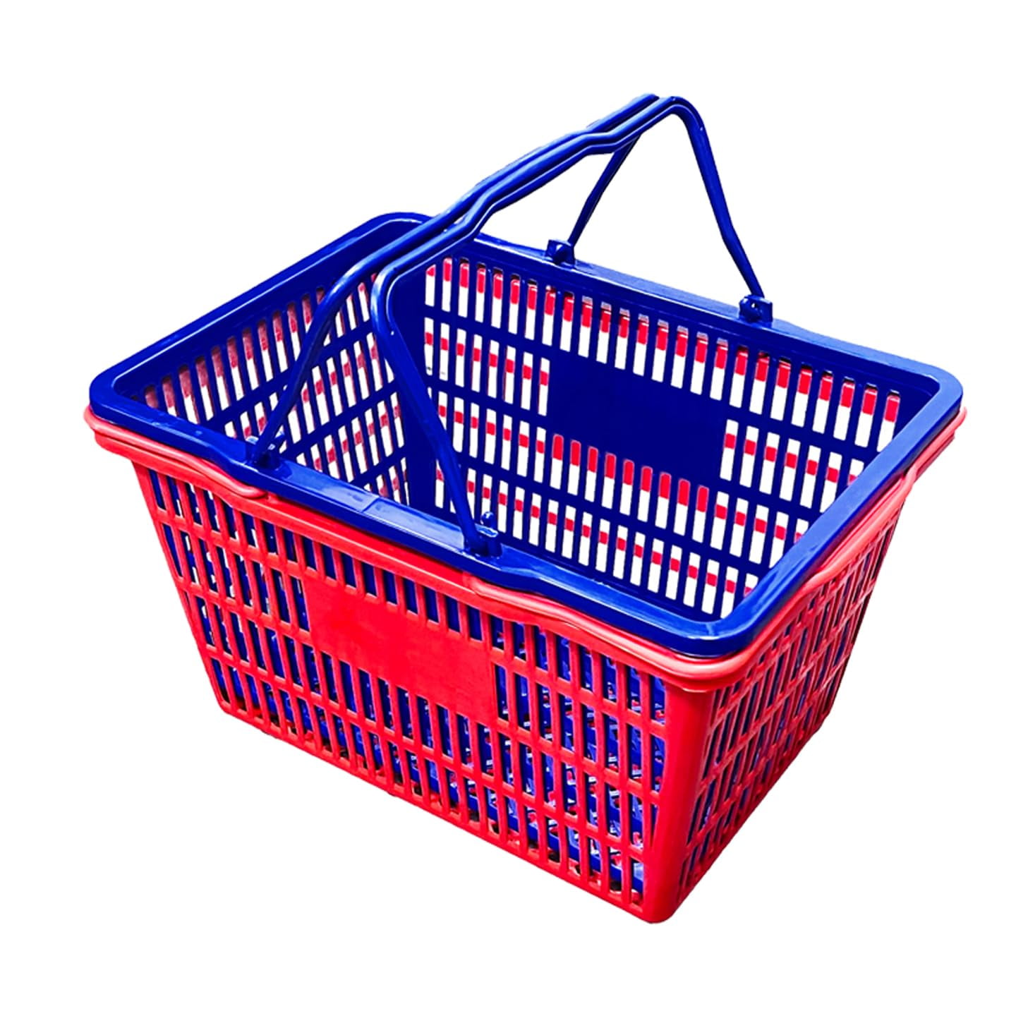 Stackable Plastic Shopping Baskets, Red and Blue, Easy-Grip Handles for ...