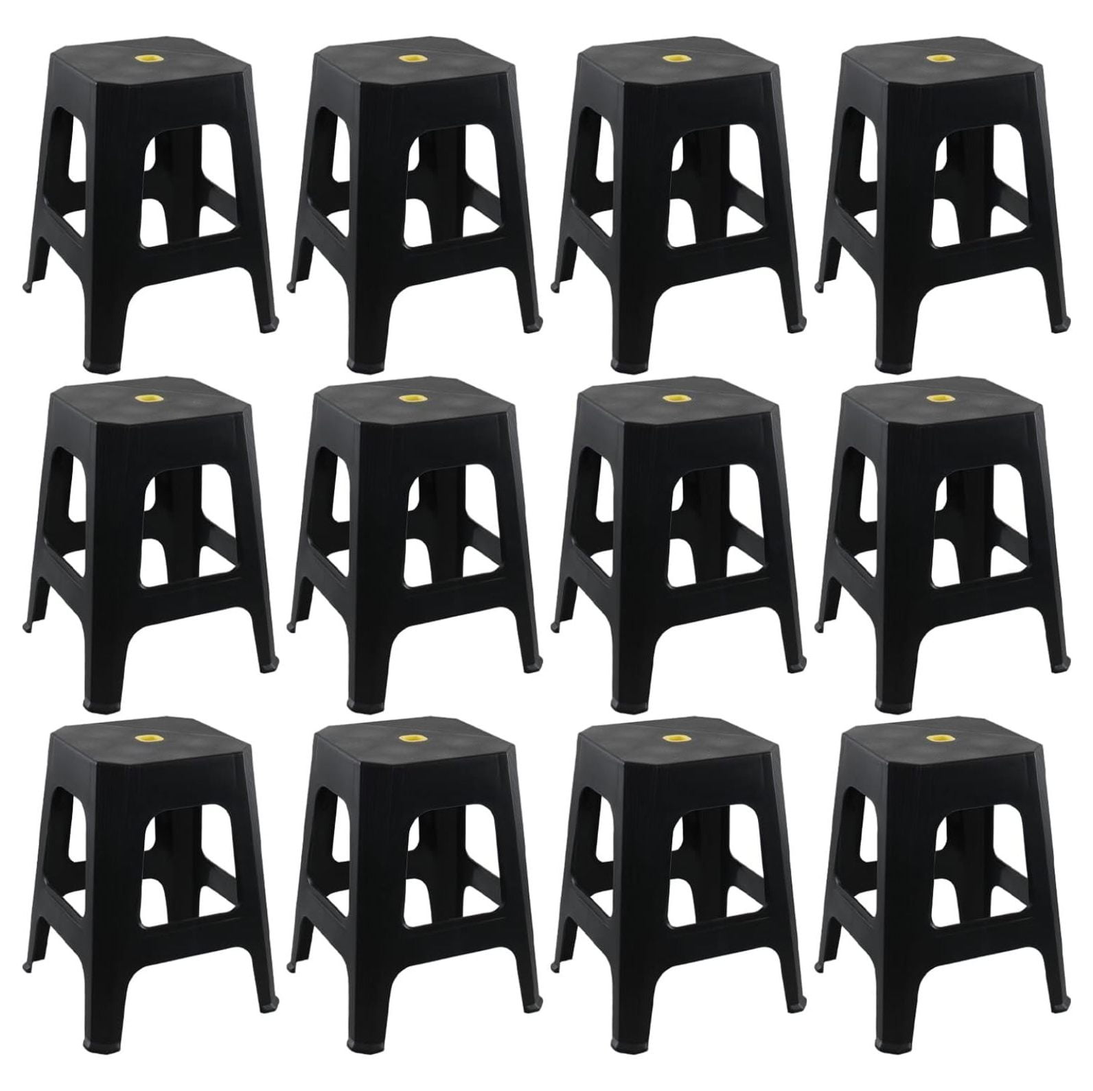 Stackable Plastic Stools 12-Pack, Black High Stool Chair - Durable Grid ...