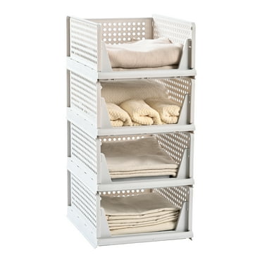 TINANA Stackable Plastic Storage Basket 4 Pack, Drawer Shelf Storage ...