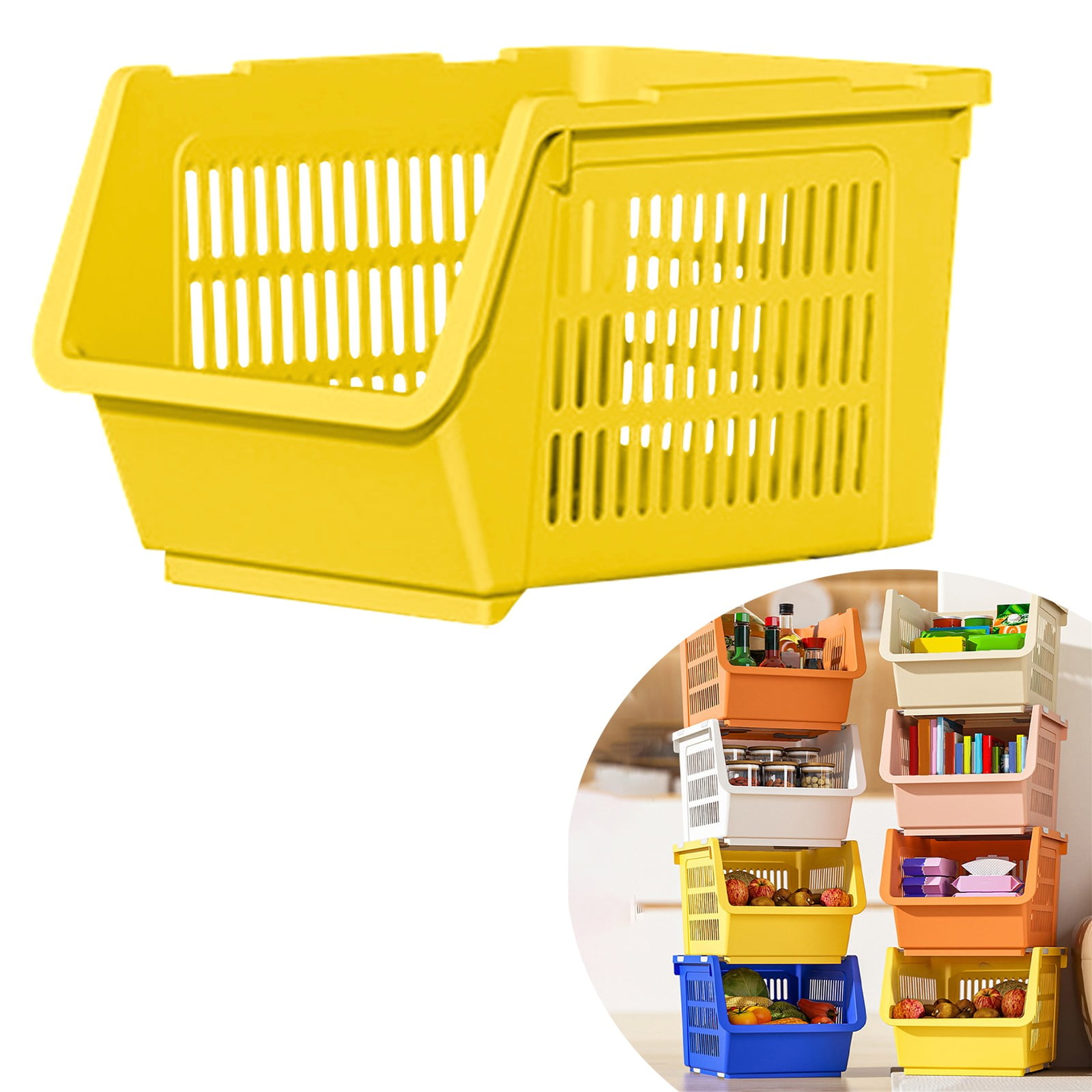 Stackable Plastic Storage Basket Closet Organizer Bin Foldable Clothes ...