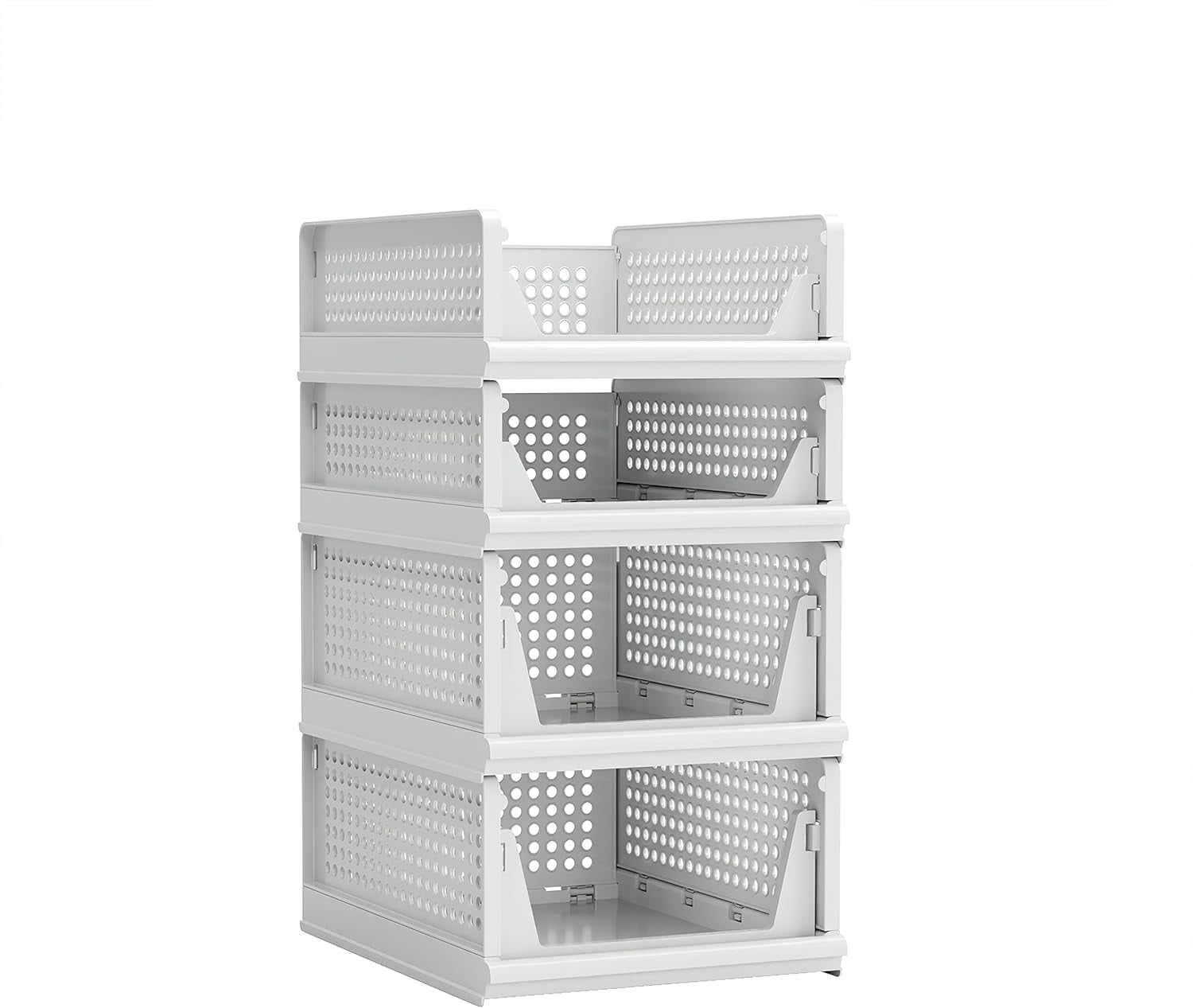 Stackable Plastic Storage Basket Closet Organizer Bin Foldable Clothes ...