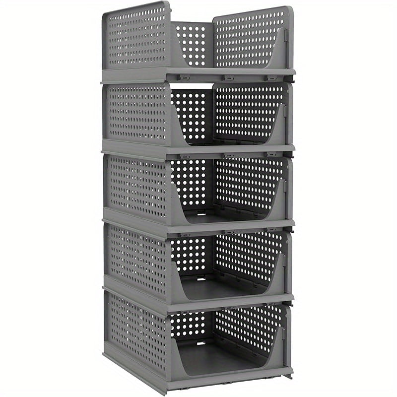 Stackable Plastic Storage Basket, Foldable Closet Organizers and ...