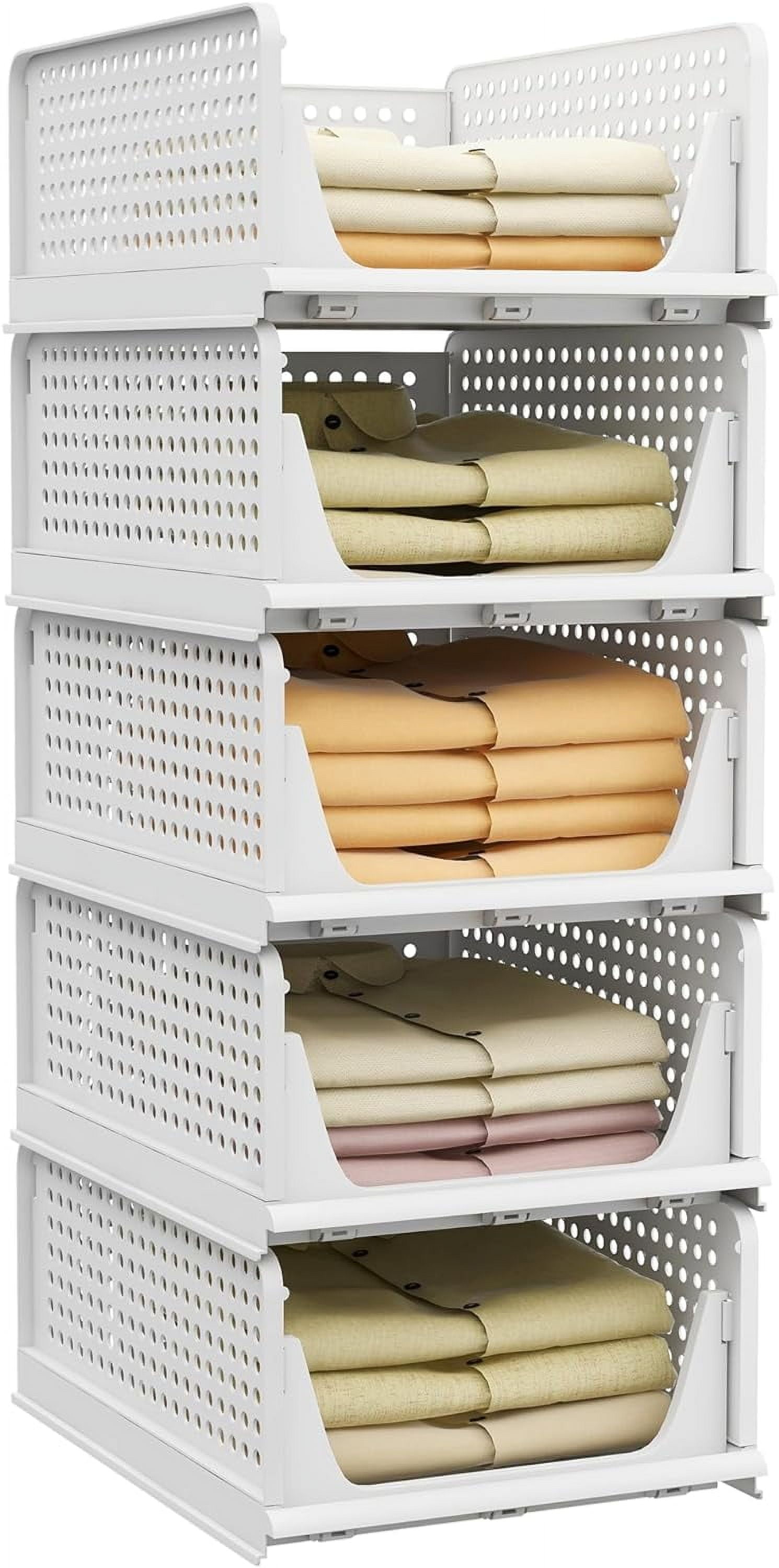 Stackable Plastic Storage Basket-Foldable Closet Organizers and Storage ...