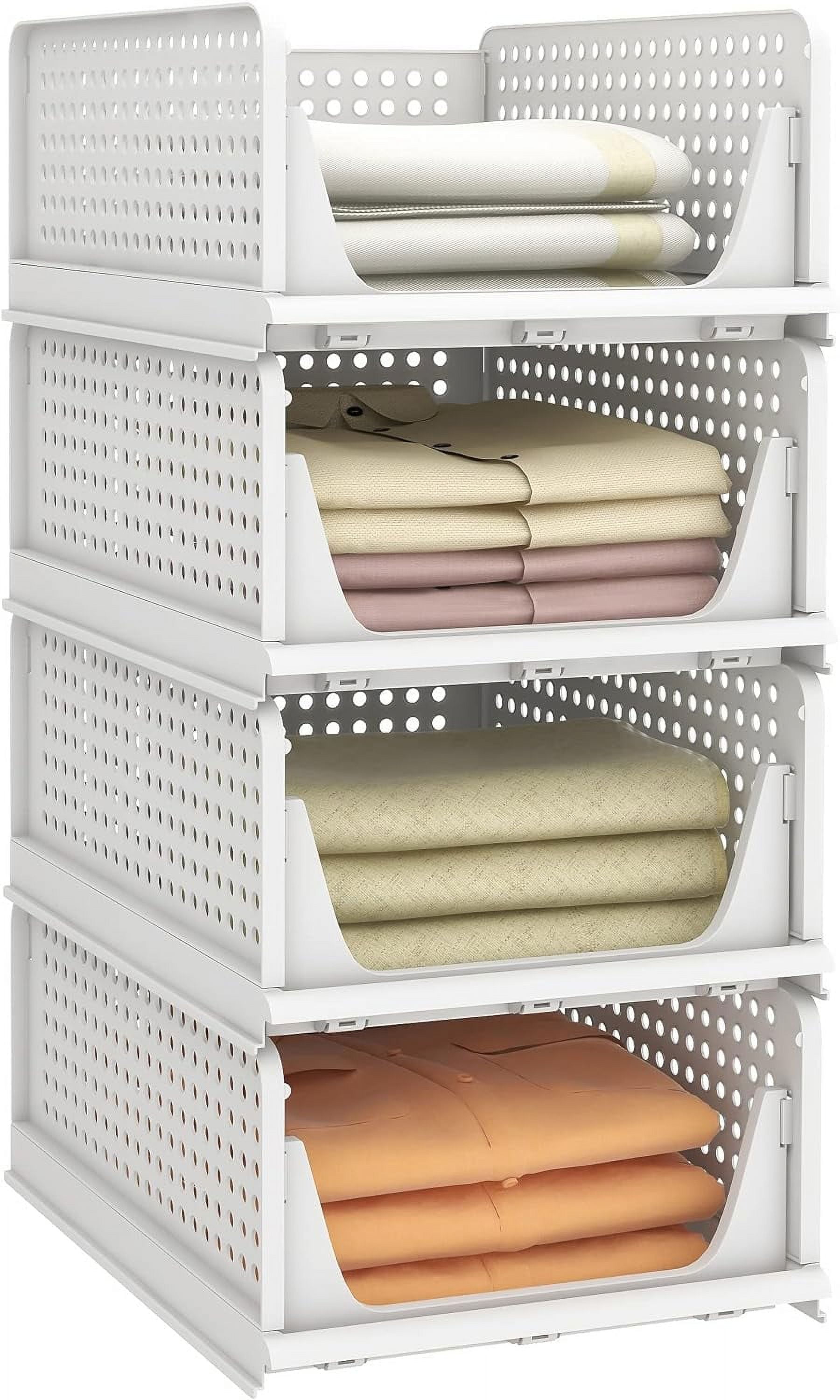 Stackable Plastic Storage Basket-Foldable Closet Organizers and Storage ...