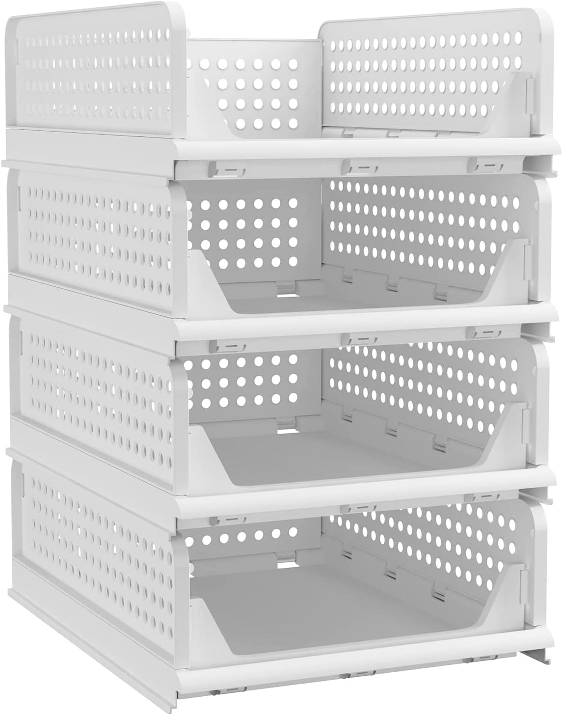 Stackable Plastic Storage Basket-Foldable Closet Organizers and Storage ...
