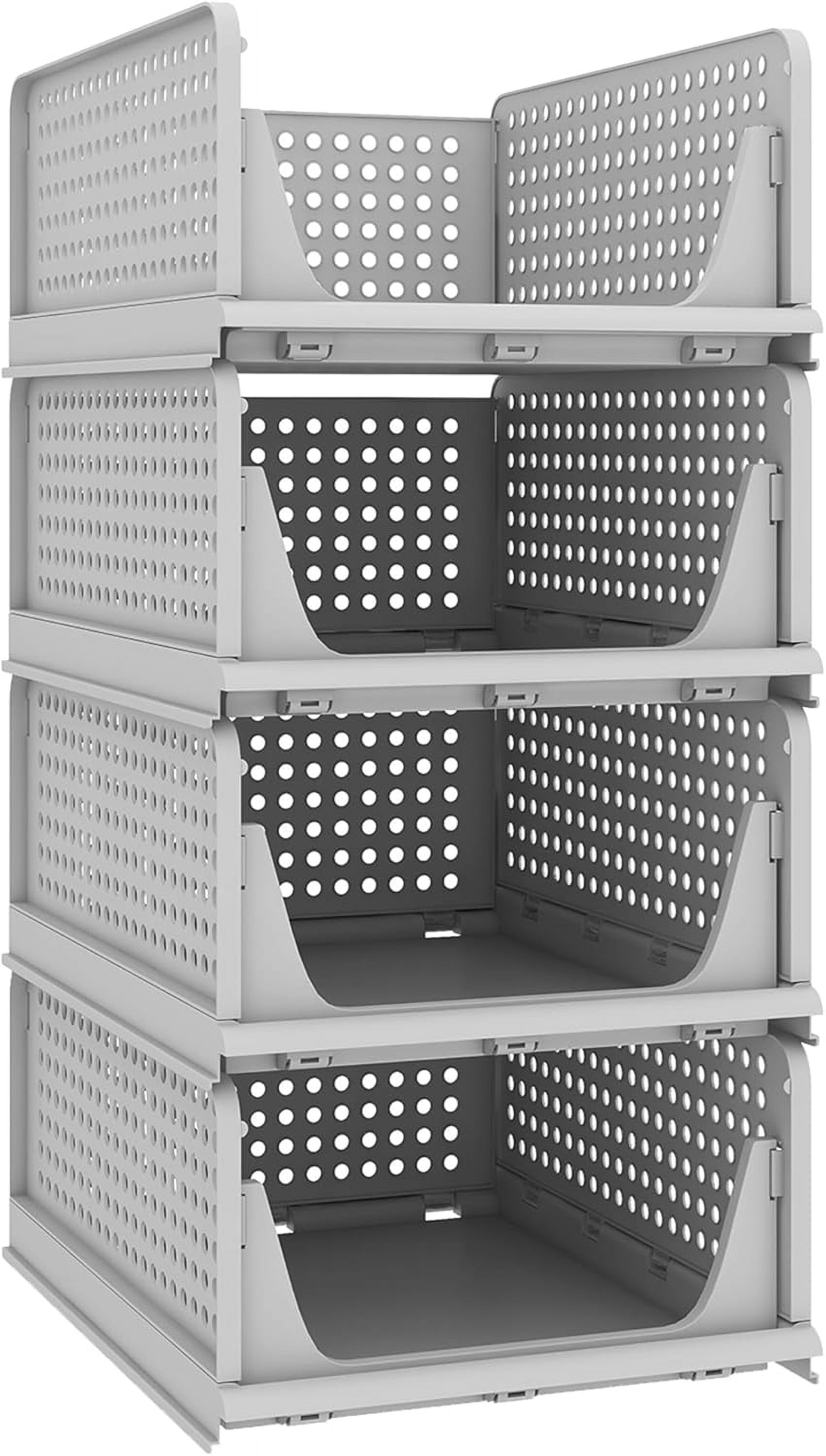 Stackable Plastic Storage Basket, Foldable Closet Organizers and ...