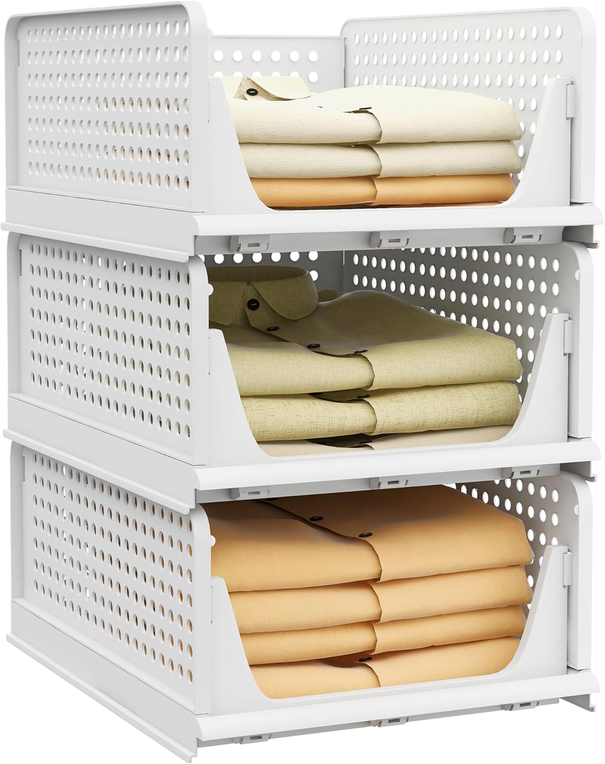 Stackable Plastic Storage Basket, Foldable Closet Organizers and ...