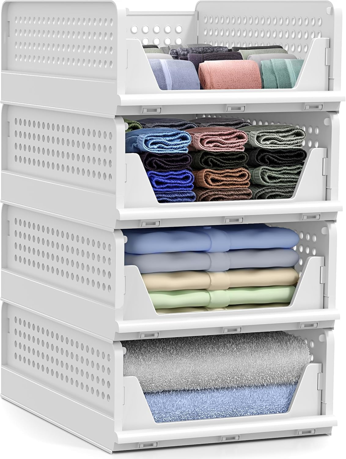 Stackable Plastic Storage Basket, Foldable Closet Organizers and ...
