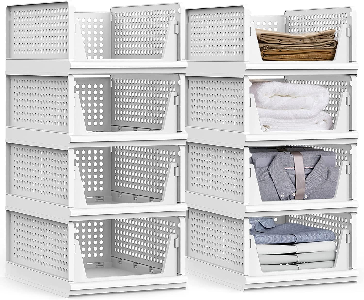 Stackable Storage Bins,8 Pack Foldable Plastic Wardrobe Clothes ...