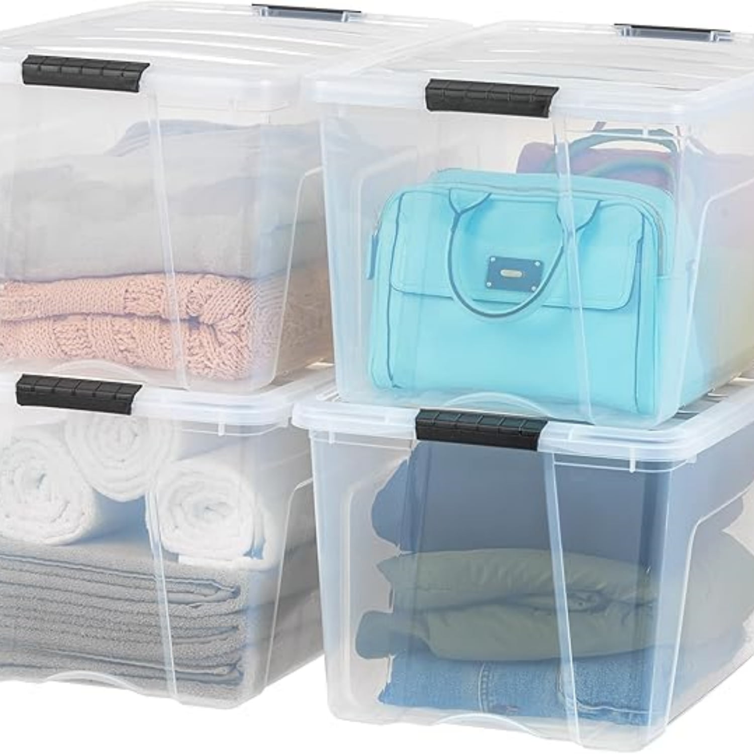 Stackable Plastic Storage Bins with Lids, 4 Pack - BPA-Free, Made in ...