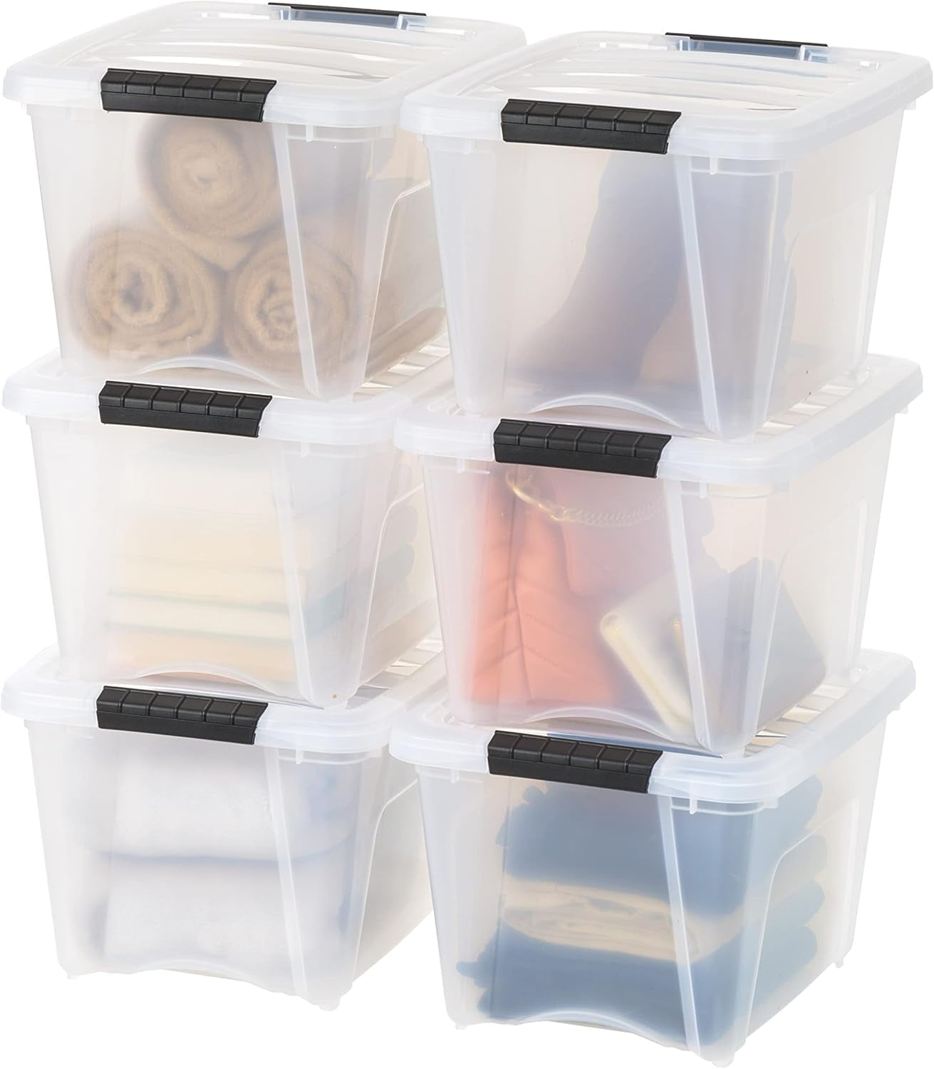 Stackable Plastic Storage Bins with Lids, 6 Pack - Clear Organization ...