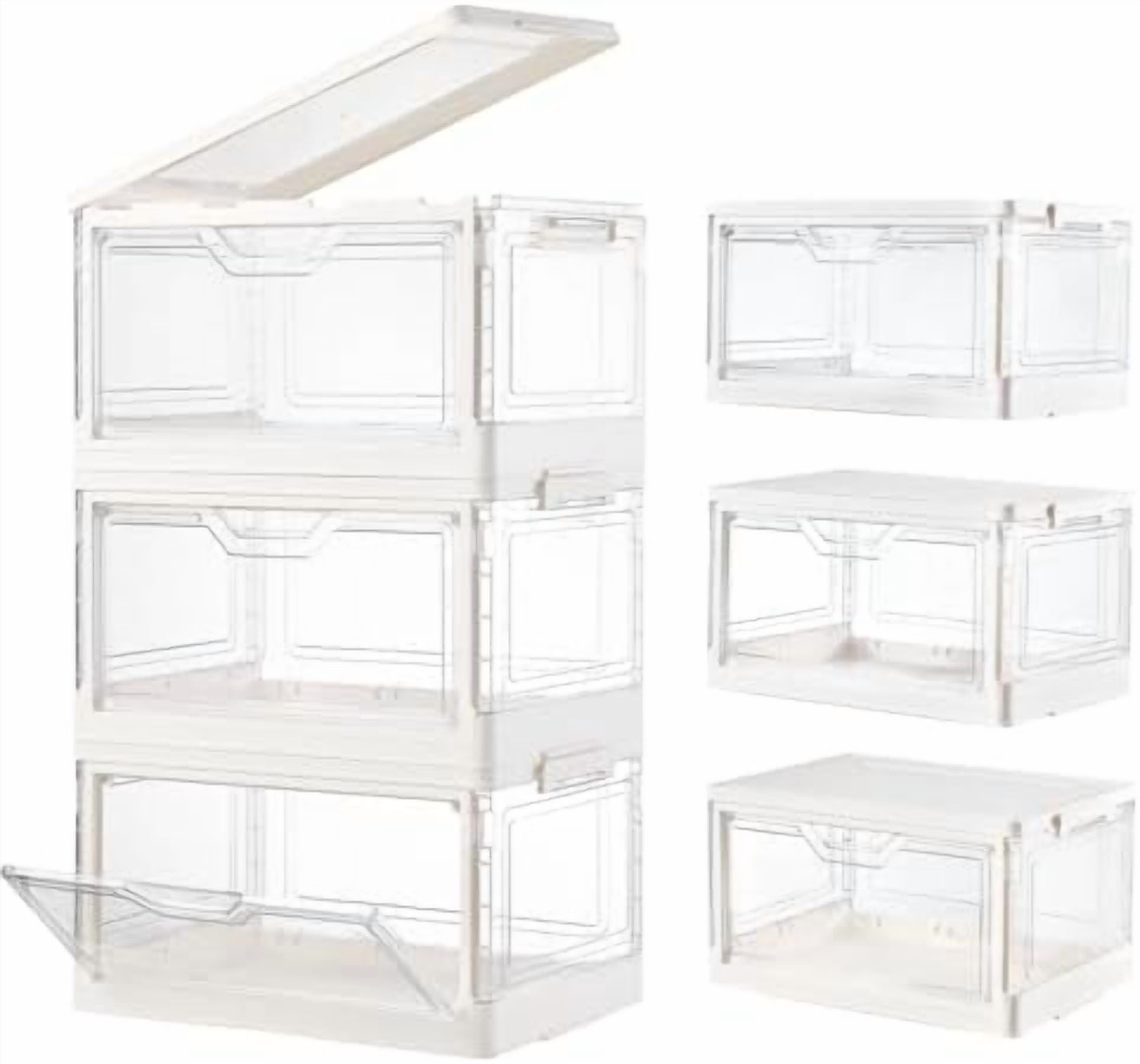 Stackable Plastic Storage Bins with Lids, Foldable Closet Organizers ...