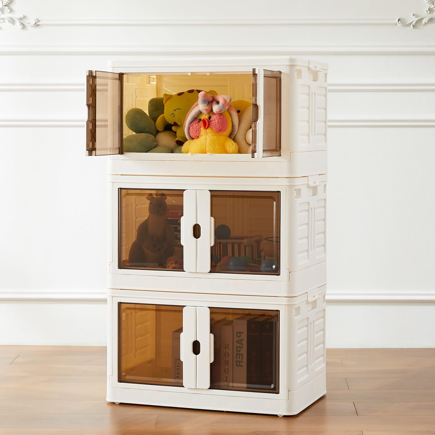 Stackable Plastic Storage Bins with Lids - Set of 3, 80QT Portable and ...