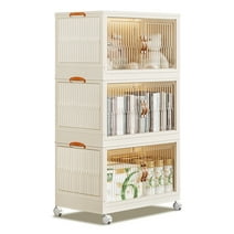 TKOOFN 90-Quart Stackable Plastic Storage Boxes with Wheels, White, 3 ...