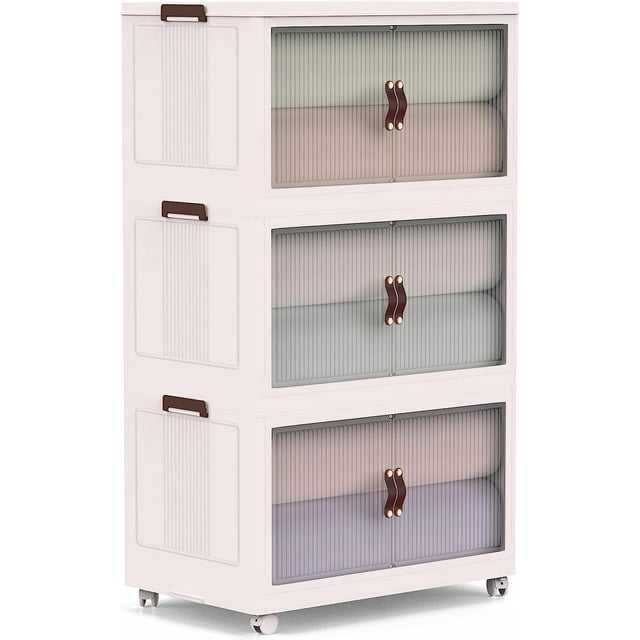 Stackable Plastic Storage Bins with Wheels | Folding Storage Box with ...