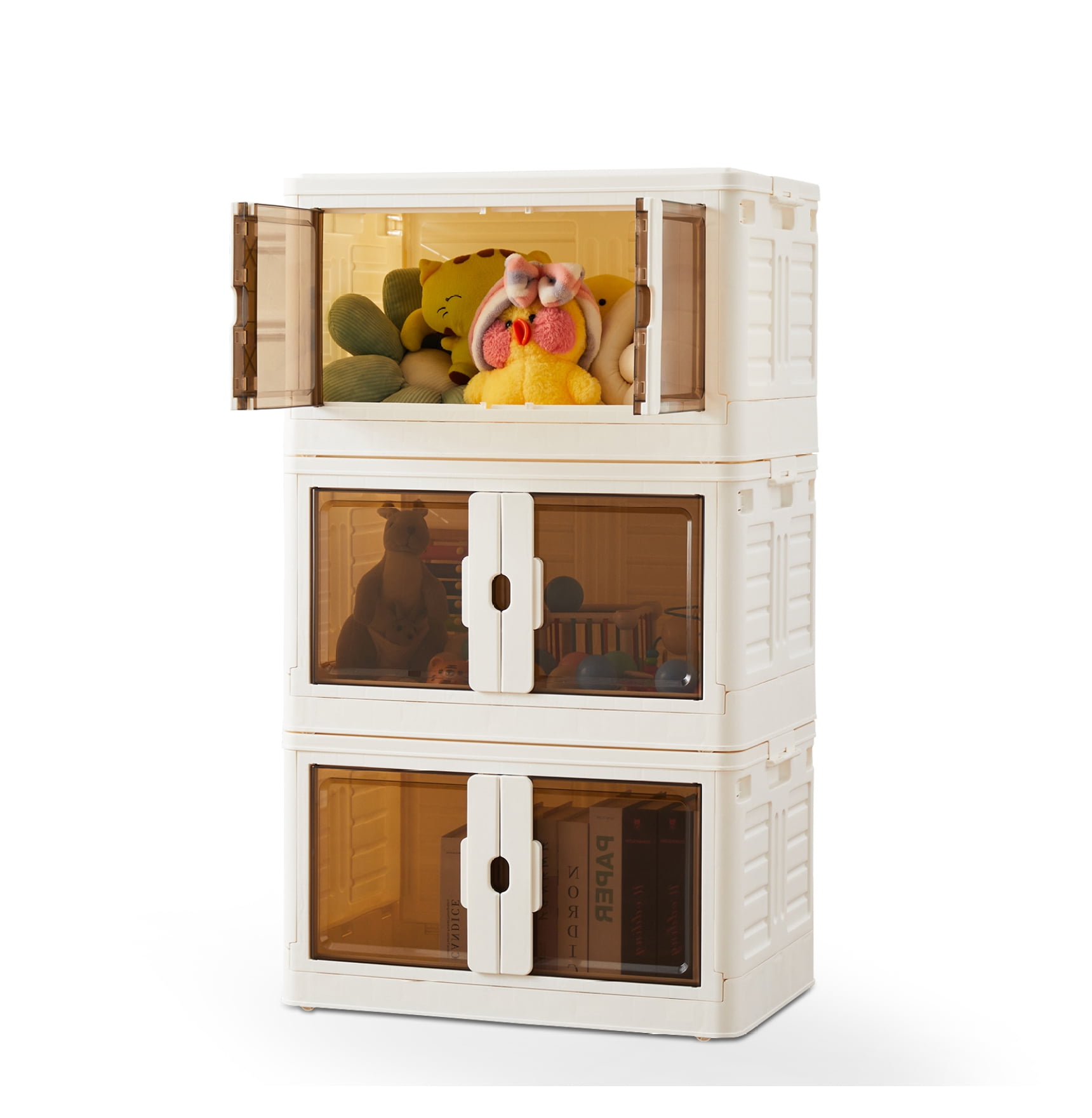 Stackable Plastic Storage Bins with Lids - 37QT Foldable Storage Boxes ...