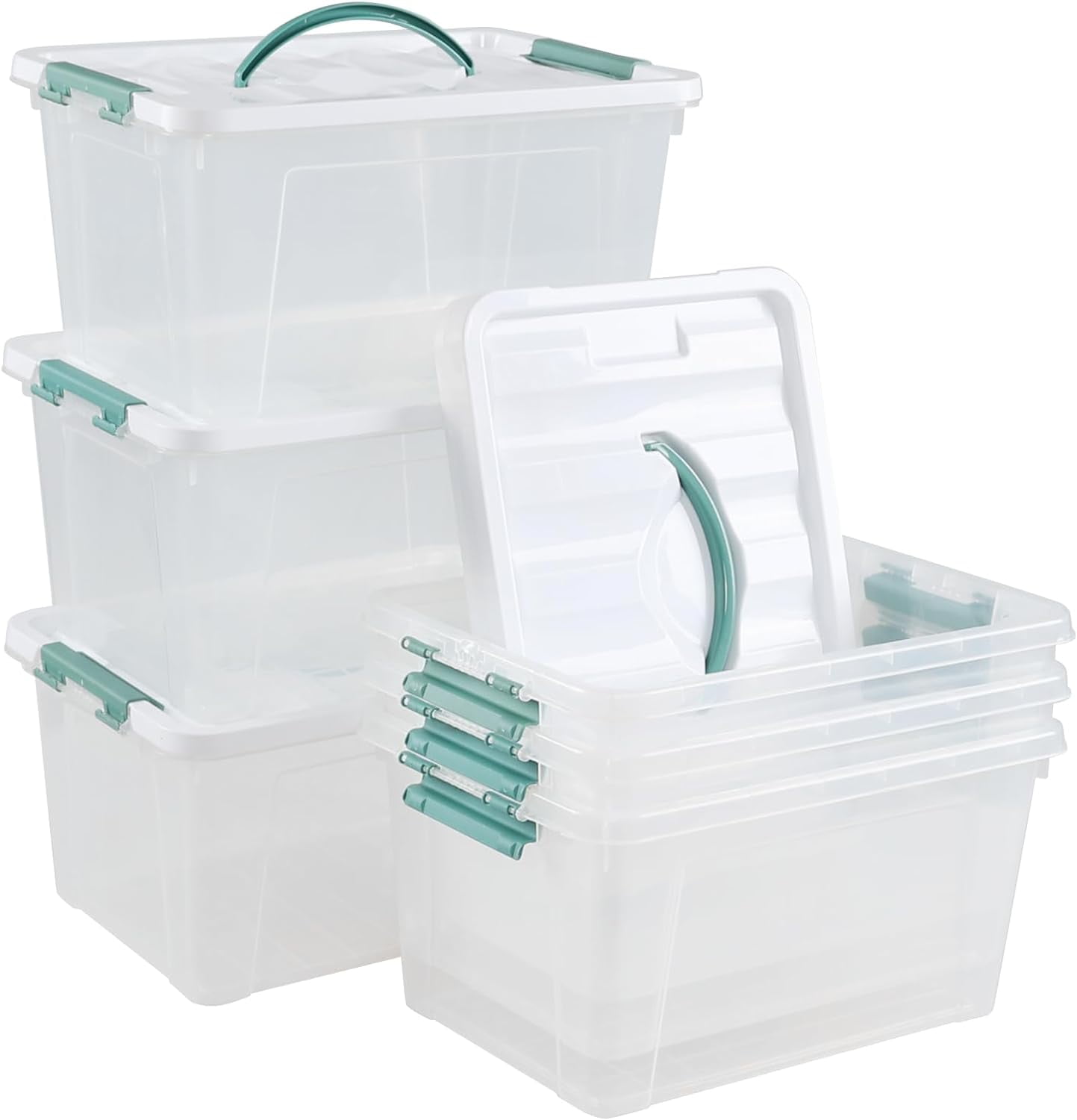 Stackable Plastic Storage Bins with Lids, Durable Clear Containers for ...