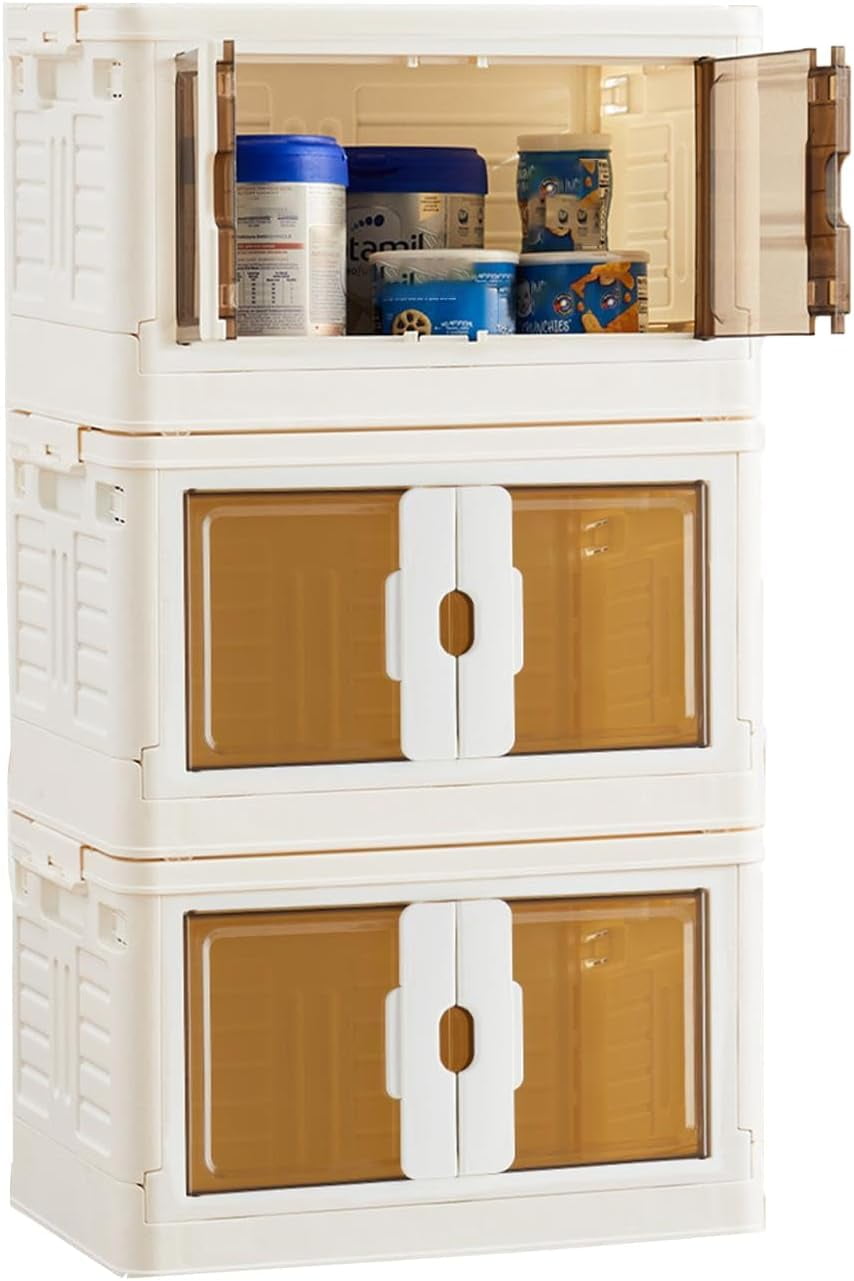 Stackable Plastic Storage Box - Foldable & Lockable with Wheels, Large ...