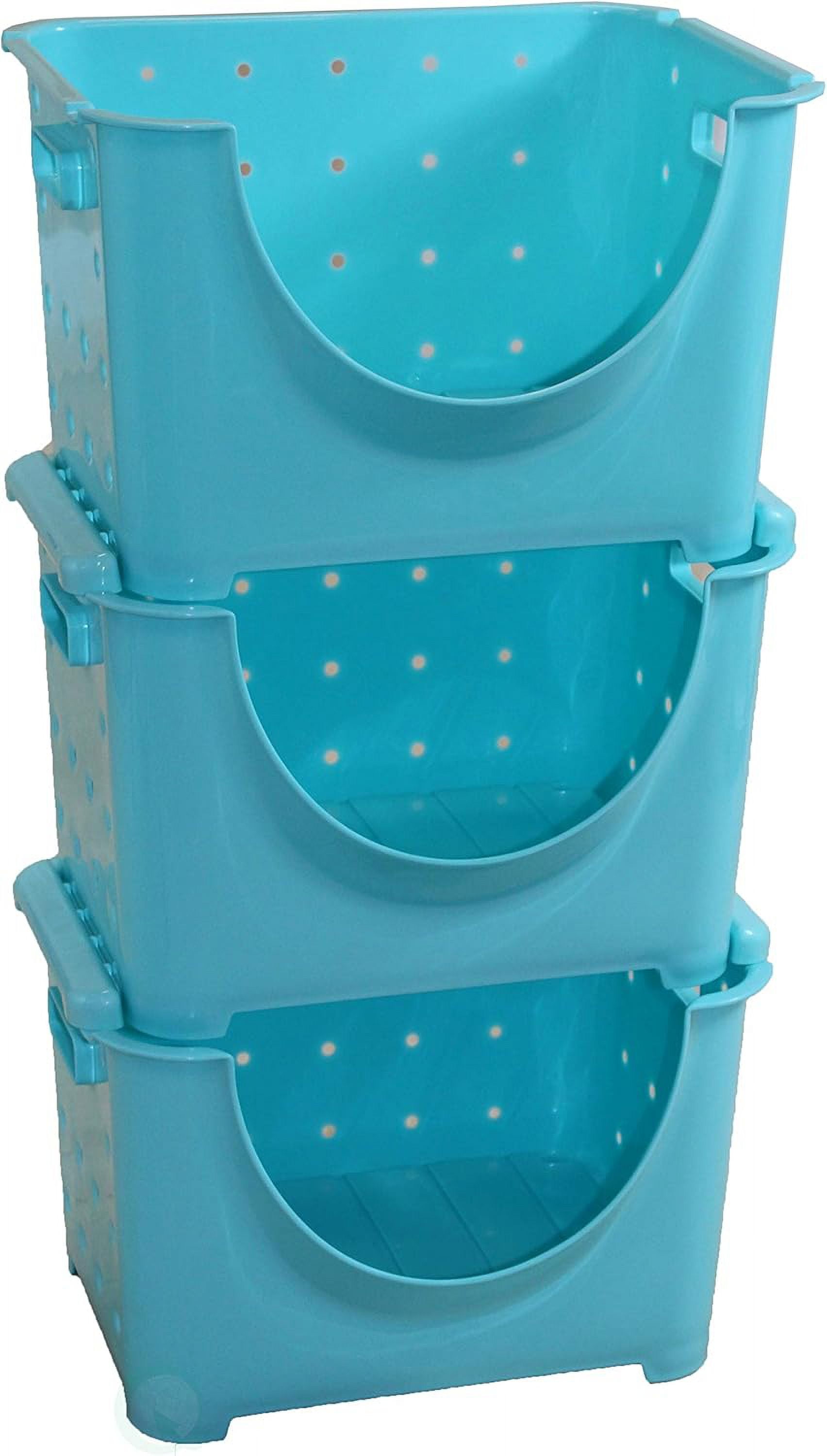 Stackable Plastic Storage Container, Set of 3 Blue - Walmart.com