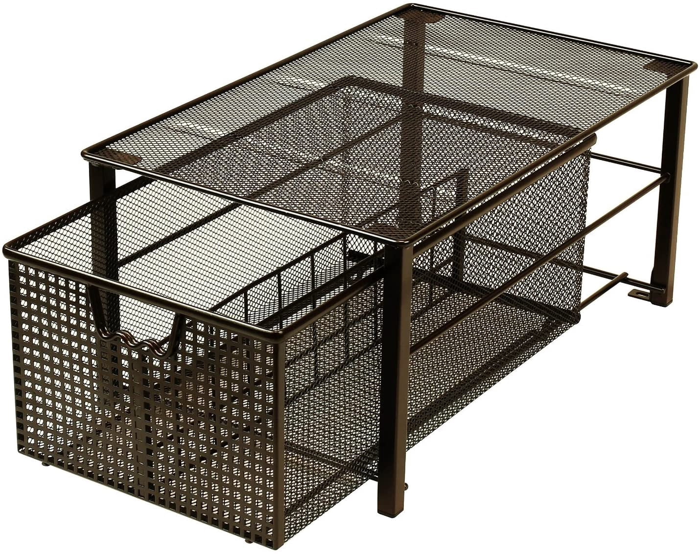 Stackable Pull Out Cabinet Sliding Basket with Dividers, Large, Bronze ...